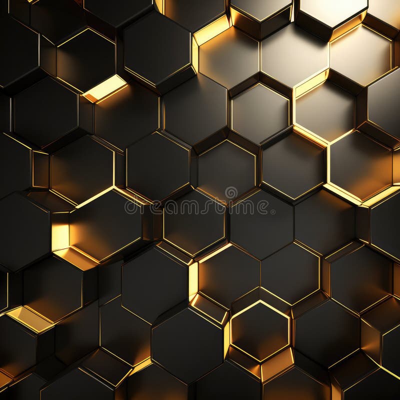 Black and Gold Hexagonal Pattern on a Textured Wall Stock Illustration ...