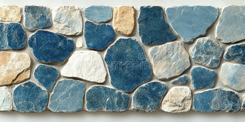 Textured Wall Featuring Various Blue and Natural Stone Shapes in a ...