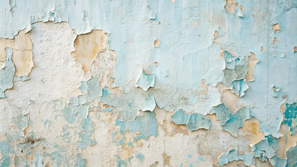 Textured Wall with Flaking Light Blue Paint and Beige Underlayer ...
