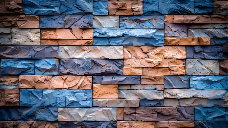 Textured Wall Made of Colorful, Uneven Stone Blocks in Various Shades ...