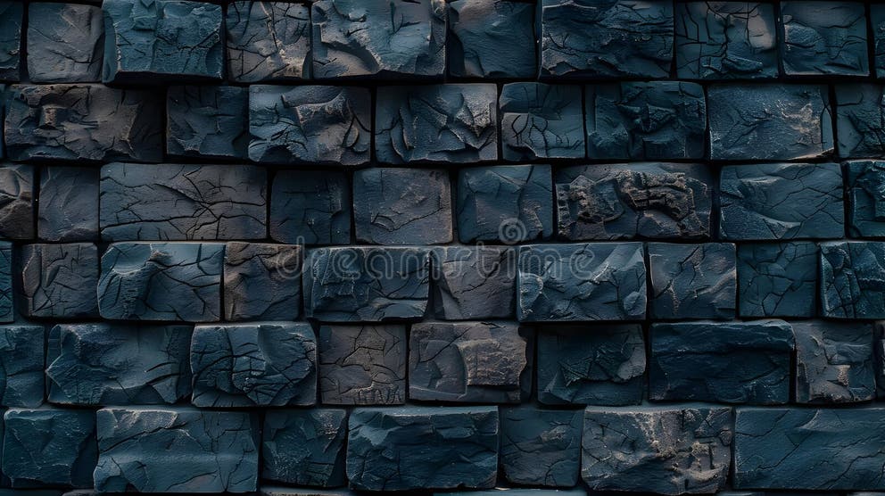 A Textured Wall Made of Dark, Uneven Stone Bricks with Intricate ...