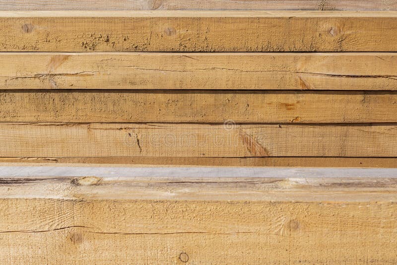 Textured Wall Made of Stacked Construction Timber. Light Pine Board ...