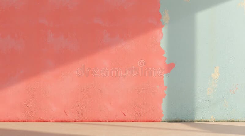 Textured Wall with Pastel Pink and Mint Green Colors, Soft Shadow Play ...