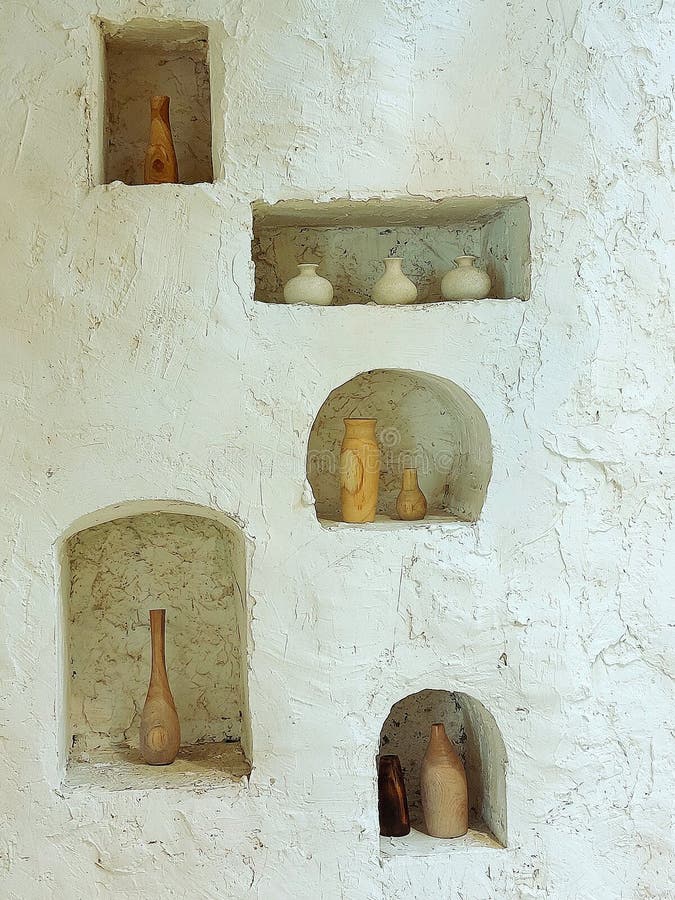 Textured Wall Shelves that Protrude Inward Stock Photo - Image of ...