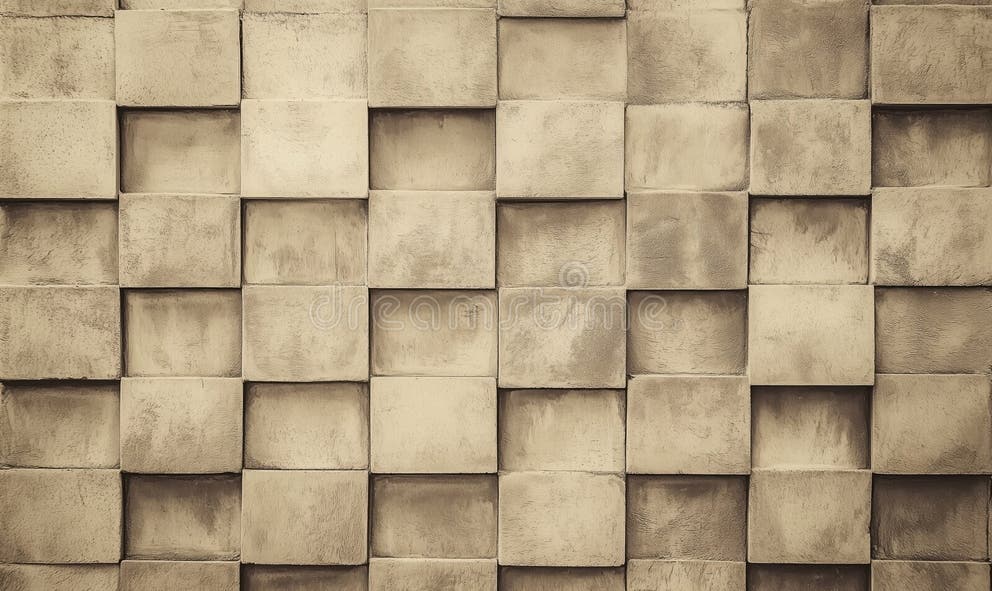 Textured Wall with Square Concrete Blocks, Neutral Tones, Geometric ...