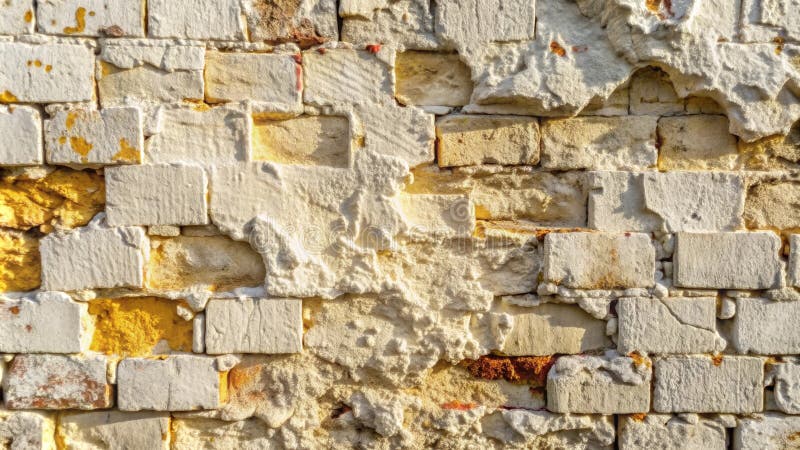 Textured Weathered Brick Wall with Yellow Accents and Deteriorated ...