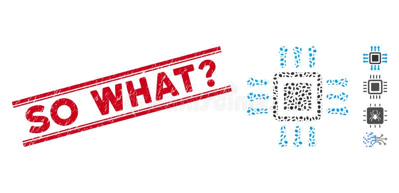 Textured so What Question Line Stamp with Mosaic Processor Icon Stock ...