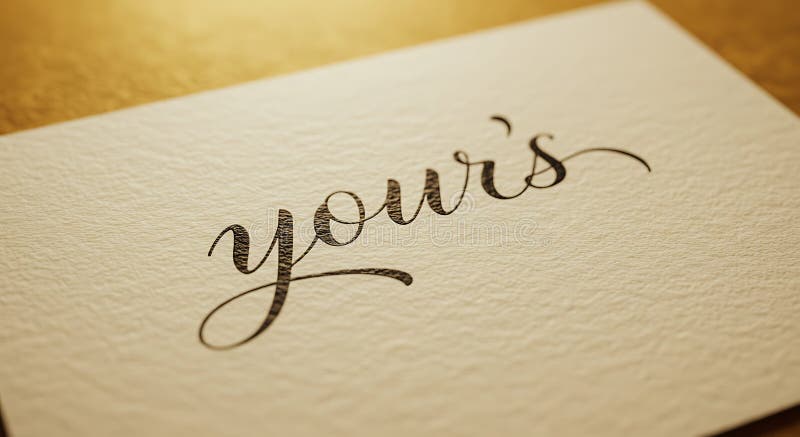 A Textured White Paper Card Features the Word "yours" Written in ...