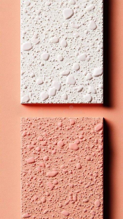 Textured White and Pink Ceramic Tiles with Water Droplets on Peach ...
