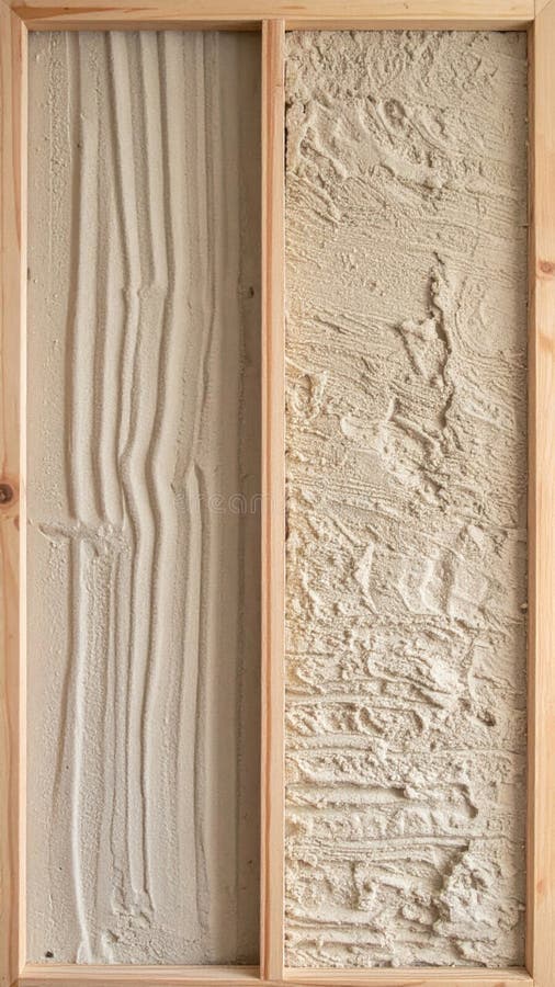 Textured Wood and Sand Panel with Natural Grain in Beige Wooden Frame ...