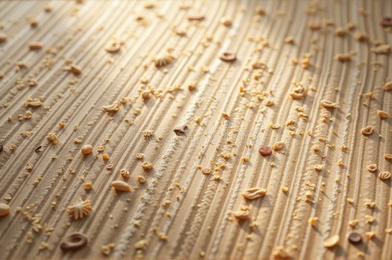 Textured Wooden Surface with Scattered Small Shells and Pebbles in Warm ...