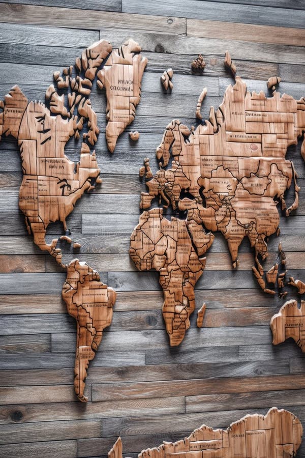Textured World Map on Wooden Background Stock Illustration ...