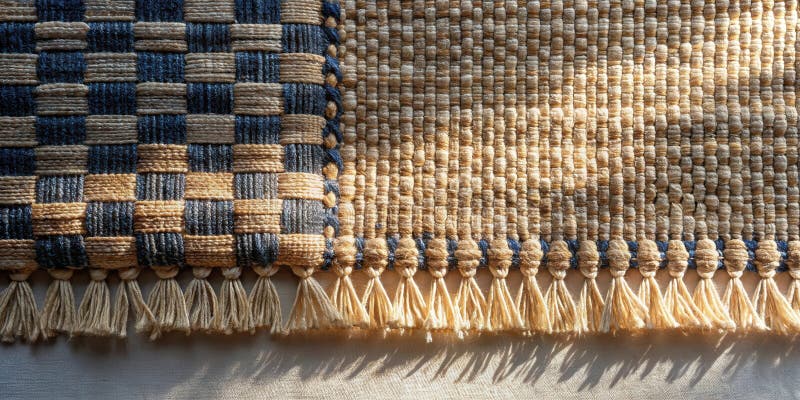 Textured Woven Rug with Fringe Detailing and Checkered Pattern ...