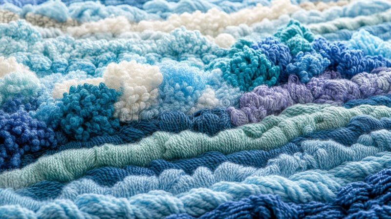 Textured Yarn Creates Abstract Blue Wave Design Stock Illustration ...