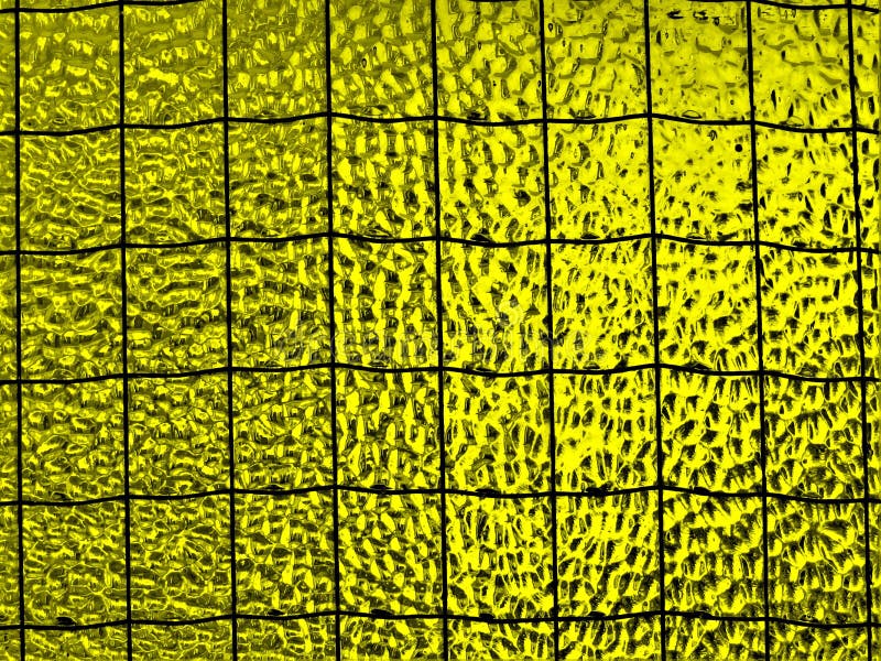 Textured Yellow Glass on a Window with Metal Black Guards Stock Photo ...