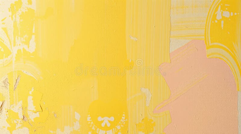 Textured Yellow Wall with Abstract Peach and Cream Patterns Stock Image ...