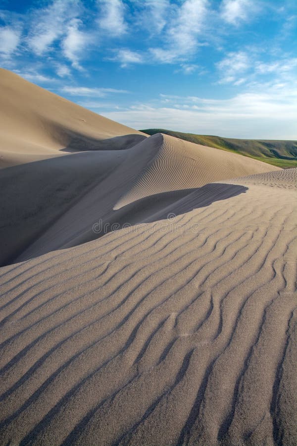 Textures and Patterns in Natural Sand Dunes with Blue Sky Stock Image ...