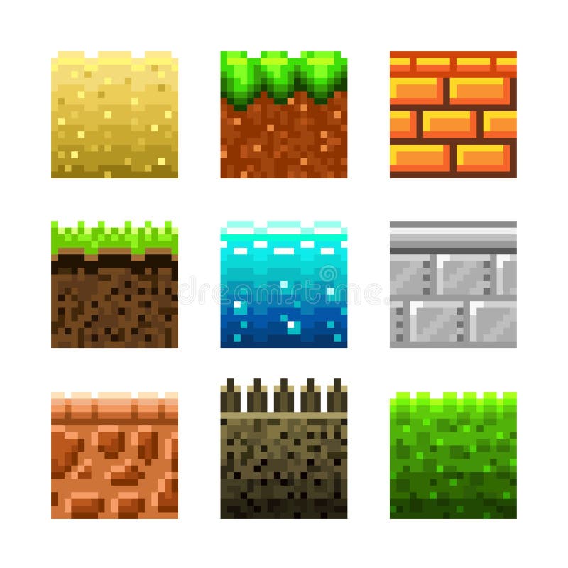 Textures Pour Jeux De Plateforme, Ensemble Vectoriel De Pixel Art ...