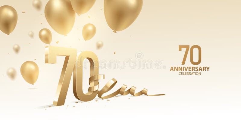 Happy 70th Birthday Gold Foil Balloon Greeting Background Stock Vector