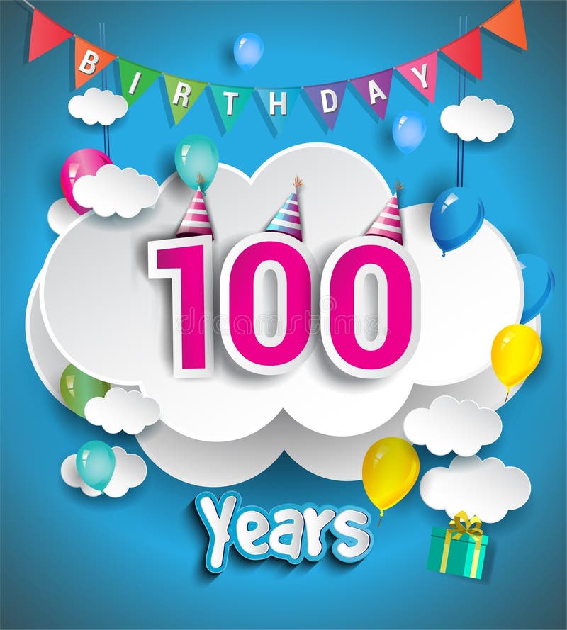 100th Anniversary Celebration Design, with Clouds and Balloons ...
