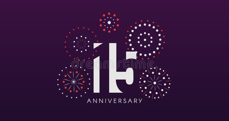 15th Anniversary Celebration Design with Fireworks on Dark Background ...