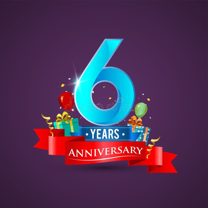 6th Anniversary Celebration Logo, with Gift Box and Balloons, Red ...
