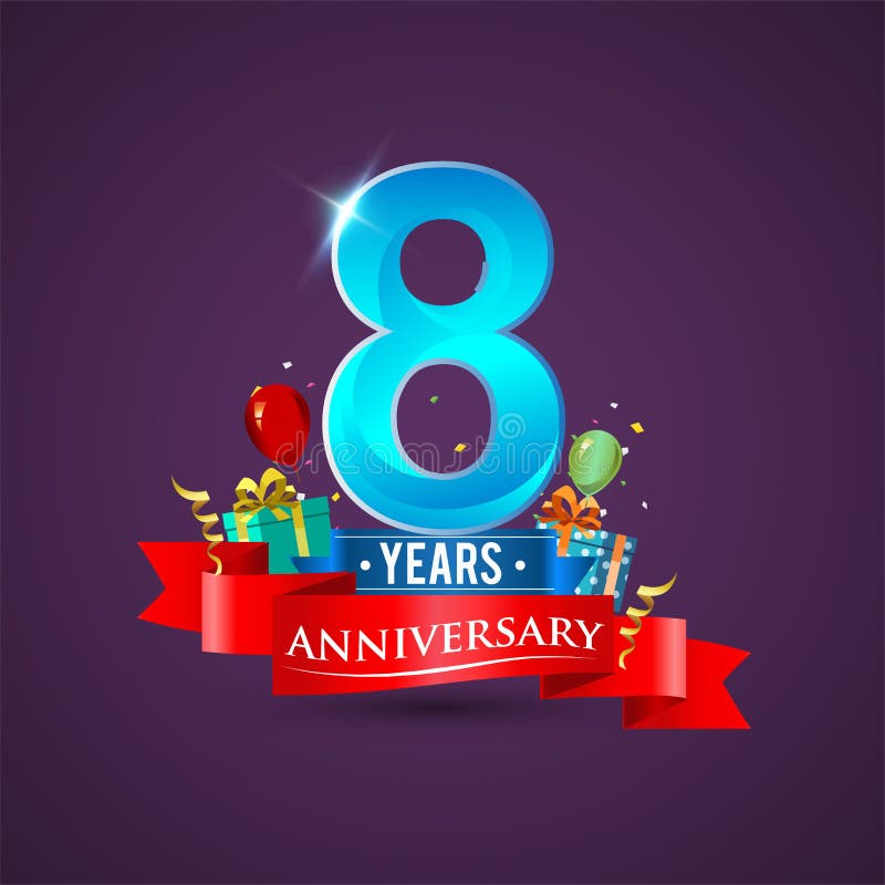 8th Anniversary Celebration Logo, with Gift Box and Balloons, Red ...