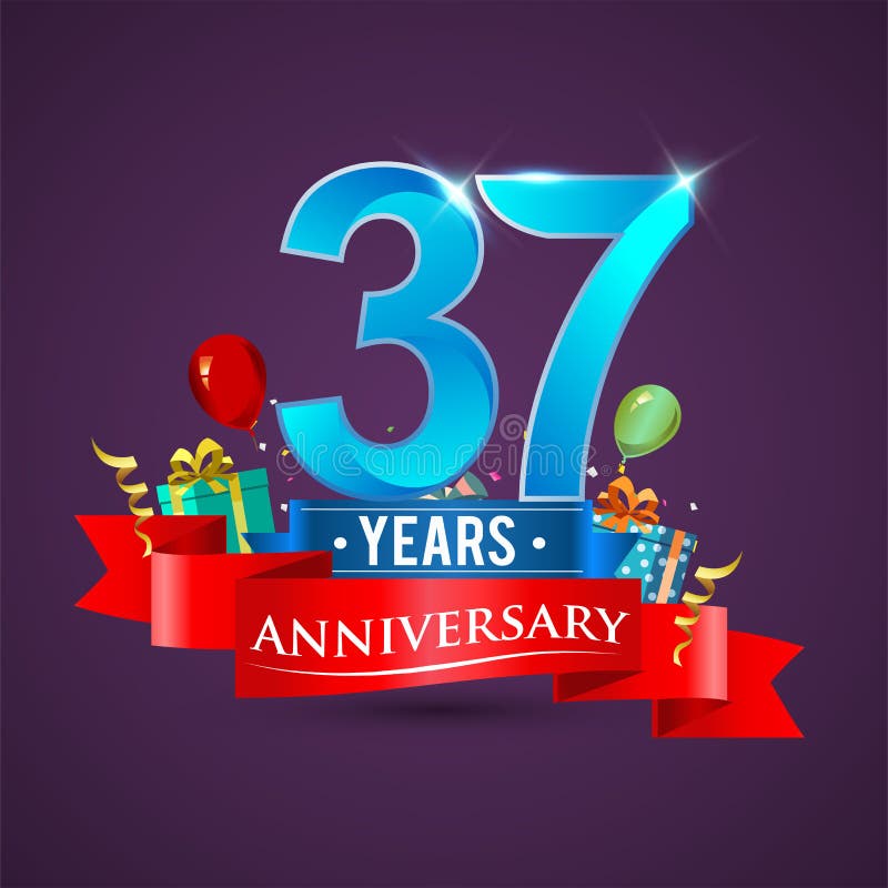 37th Anniversary Celebration Logo, with Gift Box and Balloons, Red ...
