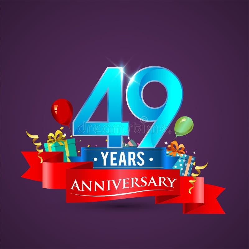 49th Anniversary Celebration Logo, with Gift Box and Balloons, Red ...