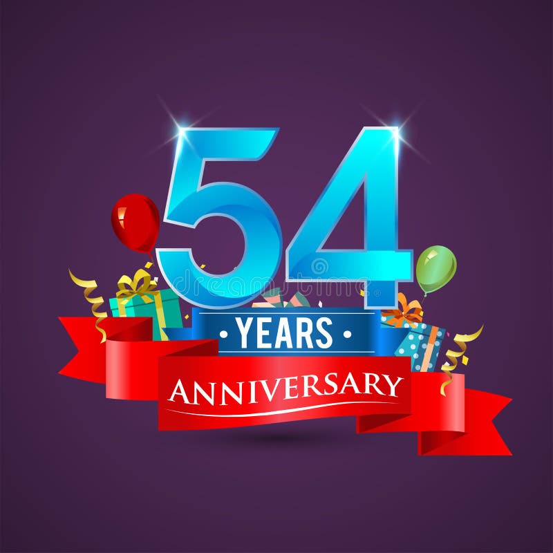 54th Anniversary Celebration Logo, with Gift Box and Balloons, Red ...