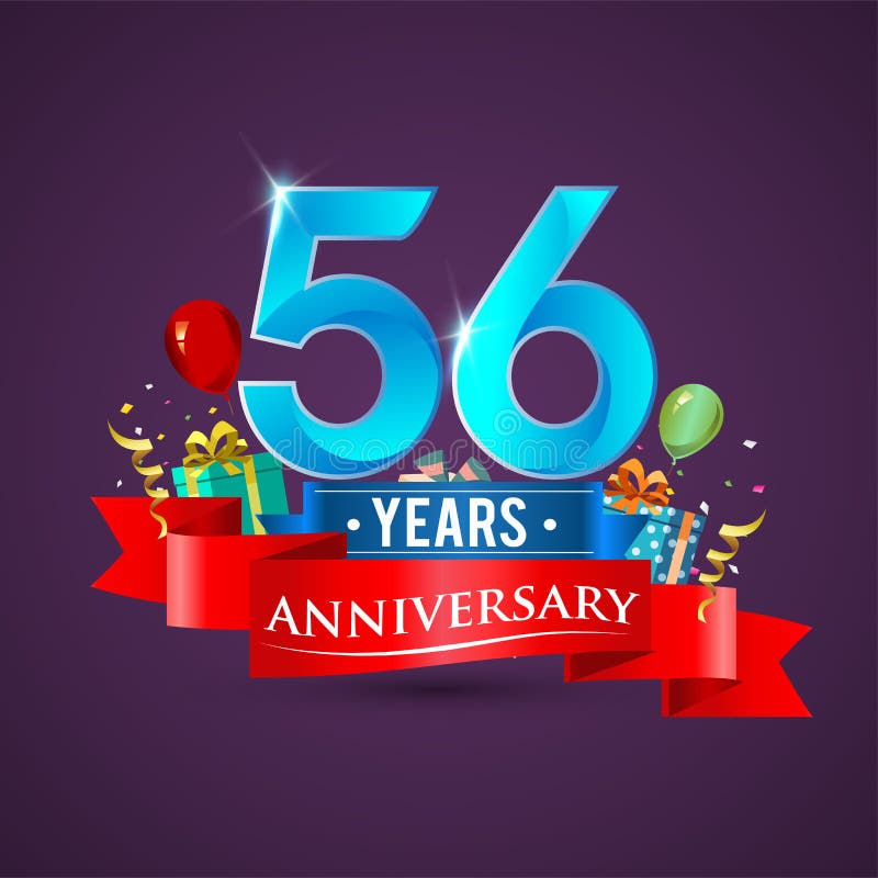 56th Anniversary Celebration Logo, with Gift Box and Balloons, Red ...