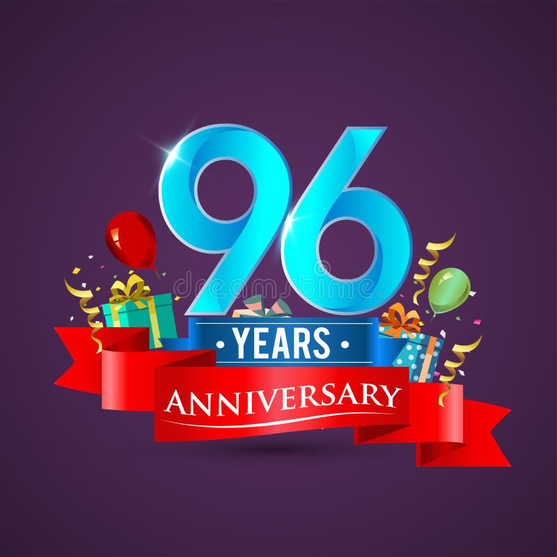 96th Anniversary Celebration Logo, with Gift Box and Balloons, Red ...