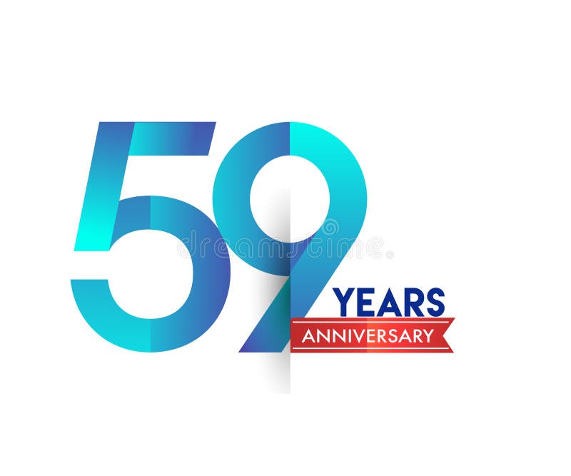 59th Anniversary Celebration Logotype Blue Colored with Red Ribbon ...