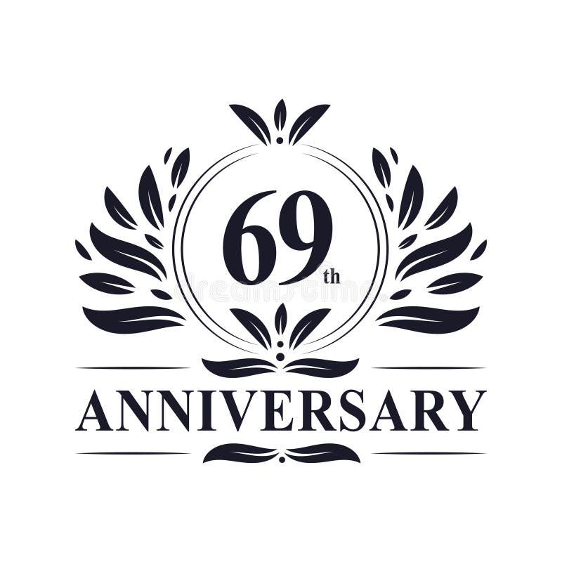 69th Anniversary Logo with Blue Ribbon and Laurel Wreath, Vector ...