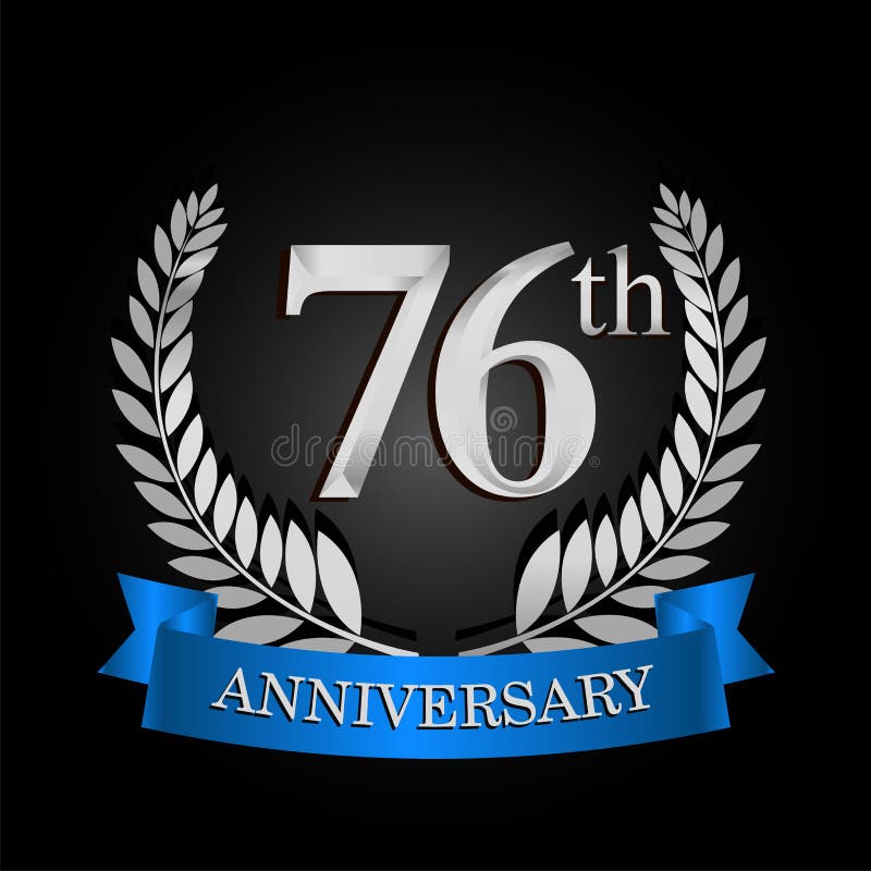 76th Birthday Logo with Silver Ring and Blue Ribbon, Vector Design ...