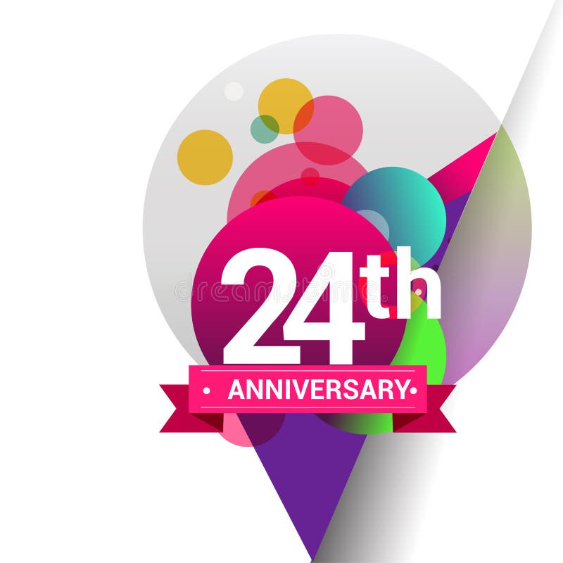 24th Birthday Logo With Silver Ring And Blue Ribbon, Vector Design ...