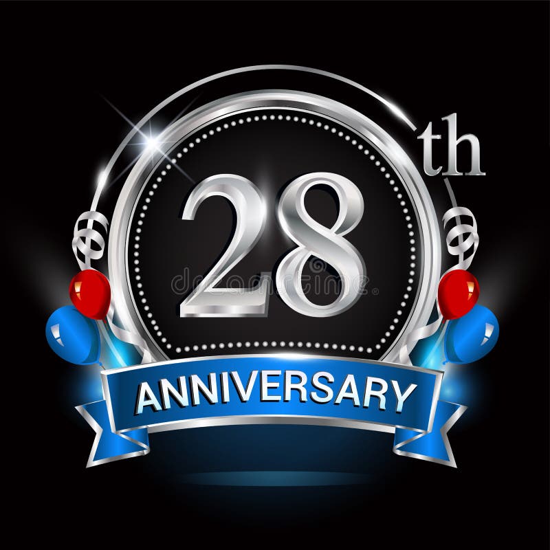 28th Silver Anniversary Logo with Laurel Wreath, Ribbon and Silver Ring ...