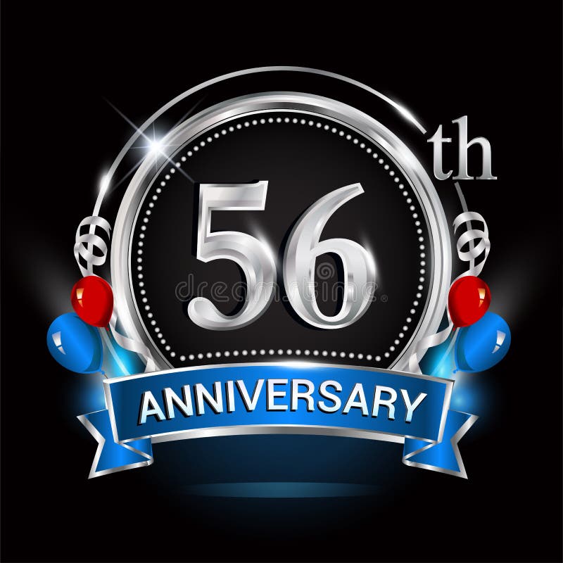 56th Anniversary Logo with Silver Ring, Balloons and Blue Ribbon ...