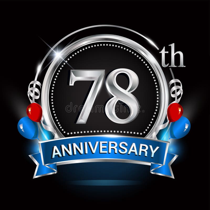 78th Birthday Logo with Silver Ring and Blue Ribbon, Vector Design ...