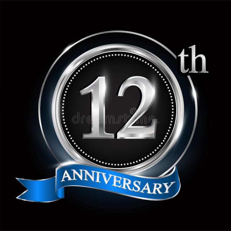 12th Anniversary Logo with Silver Ring and Blue Ribbon Stock ...