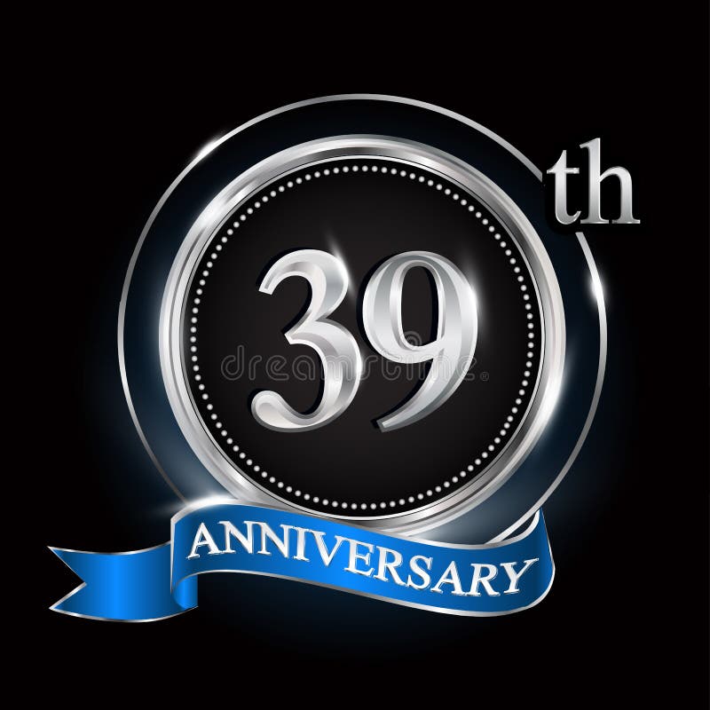 39th Anniversary Logo with Silver Ring and Blue Ribbon Stock ...