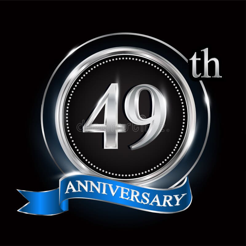 49th Anniversary Logo with Silver Ring and Blue Ribbon Stock ...