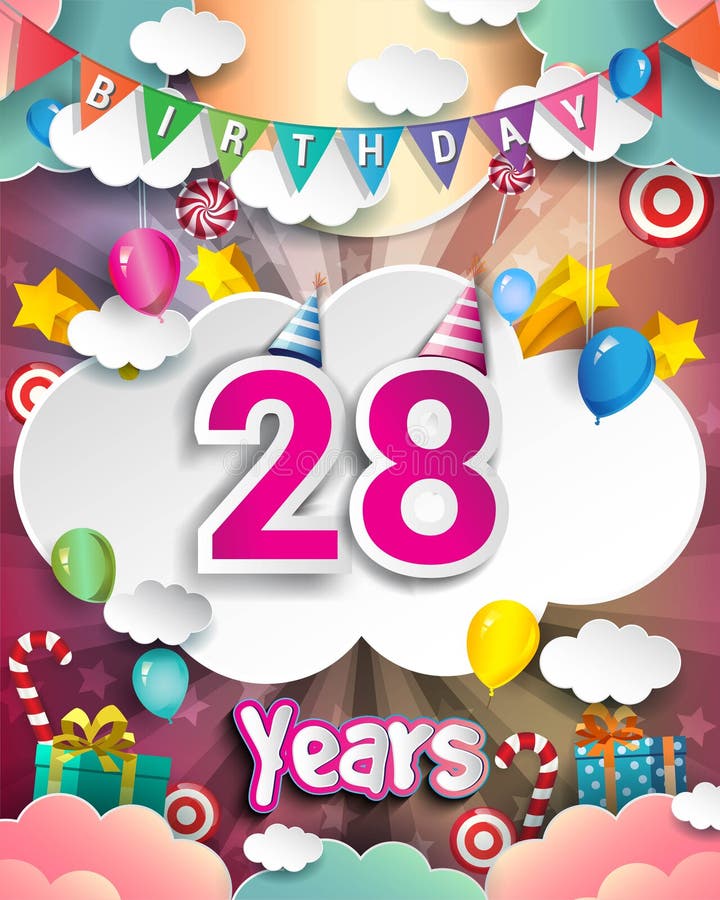 28th Birthday Celebration with Gold Balloons and Colorful Confetti ...