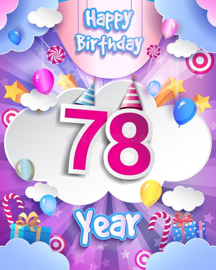 78th Birthday Celebration Greeting Card Design, with Clouds and ...