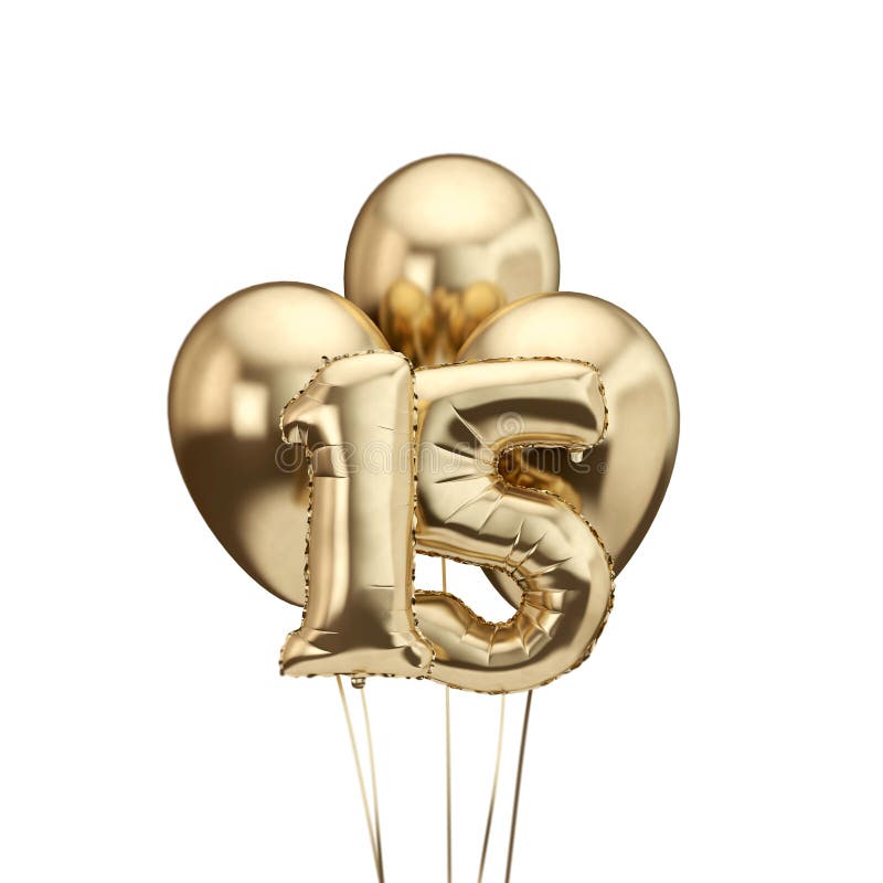 15th Birthday Gold Foil Bunch of Balloons. Happy Birthday Stock ...