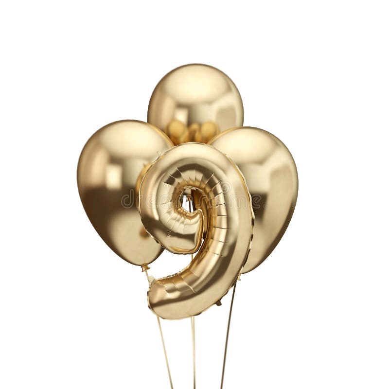 9th Birthday Gold Foil Bunch of Balloons. Happy Birthday Stock ...