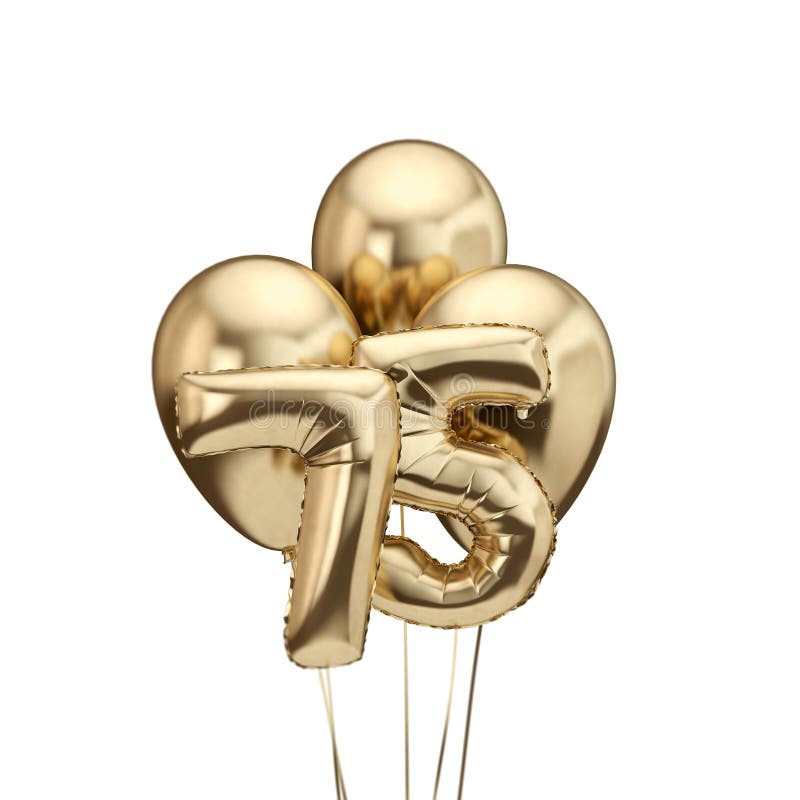 75th Birthday Gold Foil Bunch of Balloons. Happy Birthday Stock ...