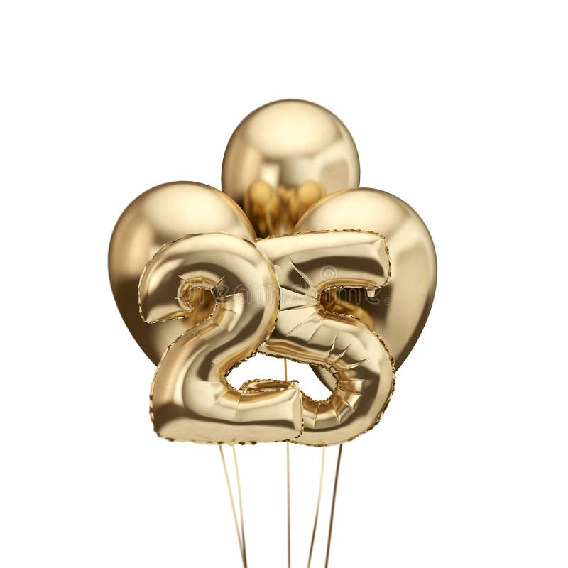 25th Birthday Gold Foil Bunch of Balloons. Happy Birthday Stock ...
