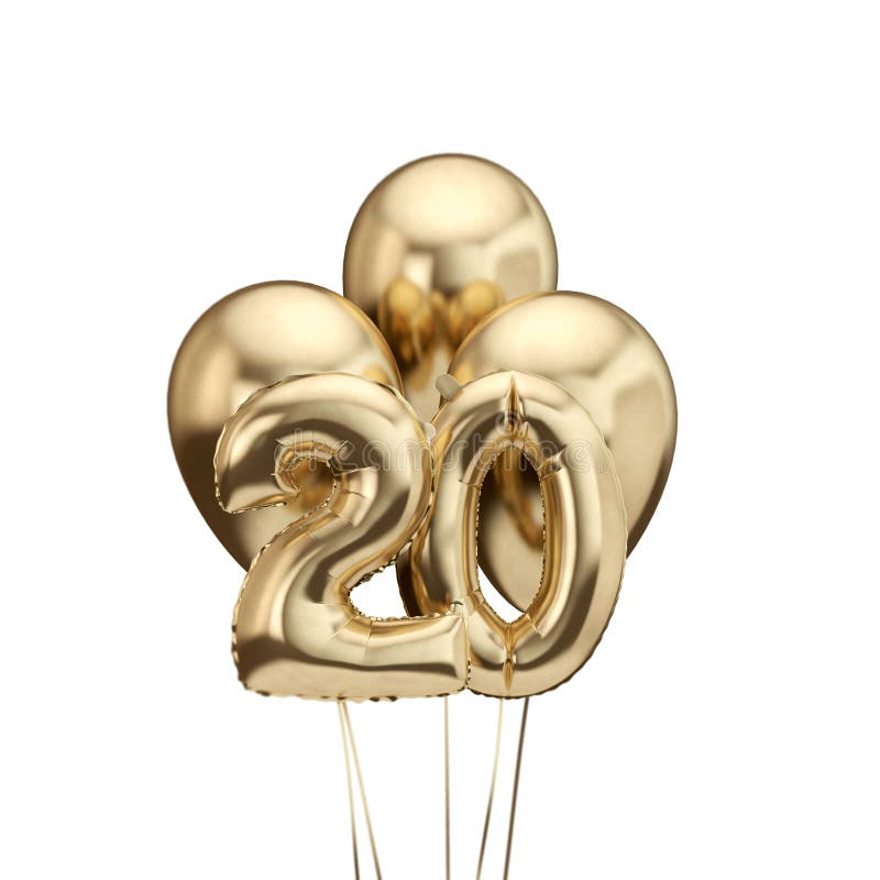 20th Birthday Gold Foil Bunch of Balloons. Happy Birthday Stock ...