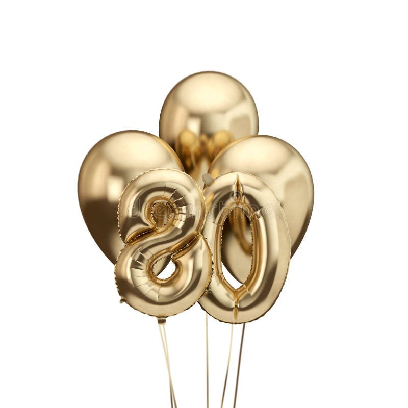 80th Birthday Gold Foil Bunch of Balloons. Happy Birthday Stock ...
